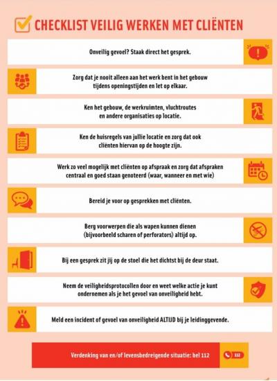 Checklist Veilig werken met cliënten.Flyer A4 formaat | VluchtelingenWerk Verenigingswinkel